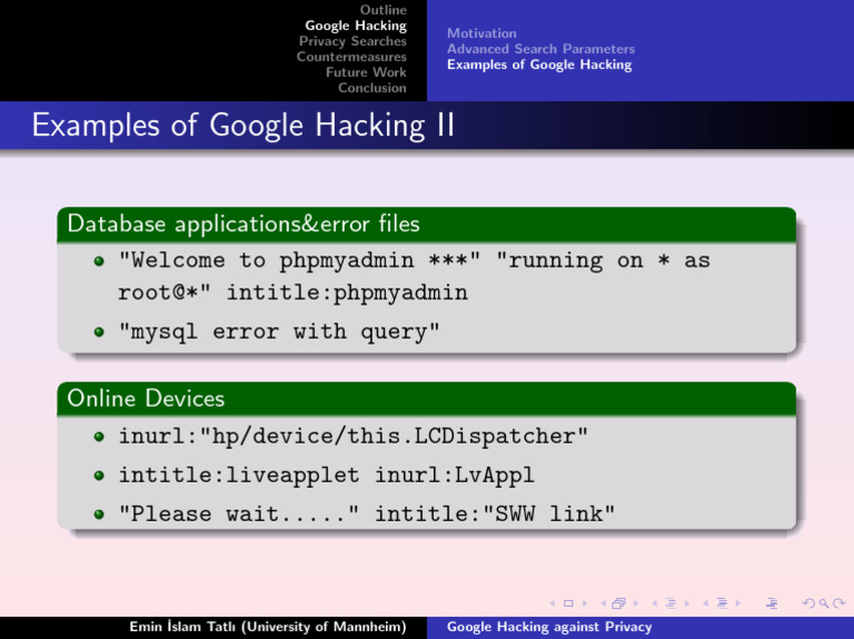 Examples of Google Hacking II: Database Applications&error Files | PDF