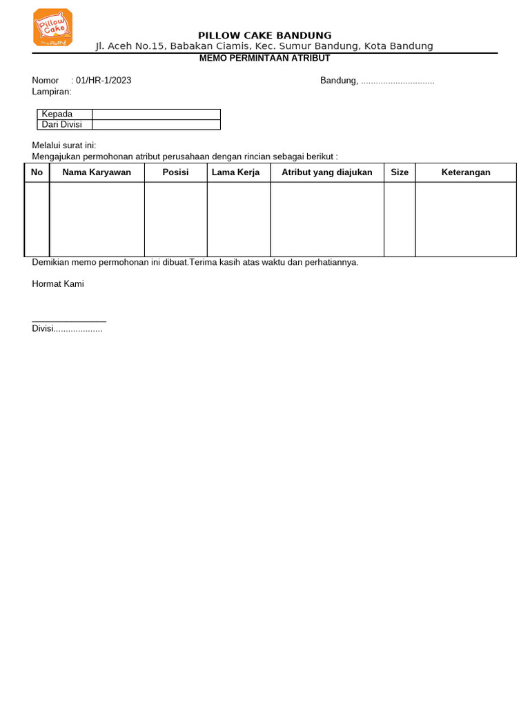 Memo Permintaan Atribut Internal | PDF