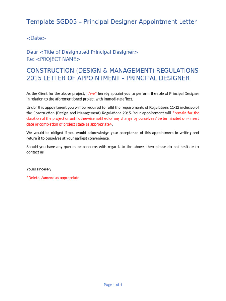 Principal Designer Appointment Letter | PDF