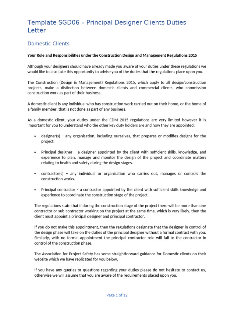 CDM 2015 Client Duties Explained | PDF | Business