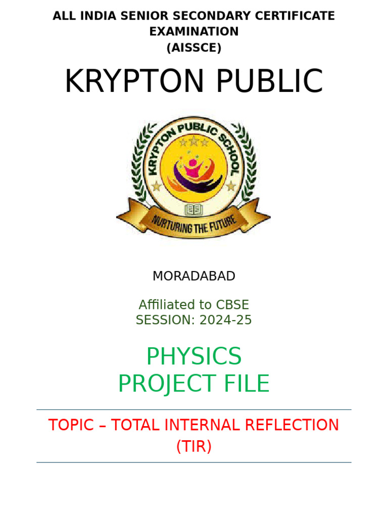 AISSCE Physics Project on TIR | PDF