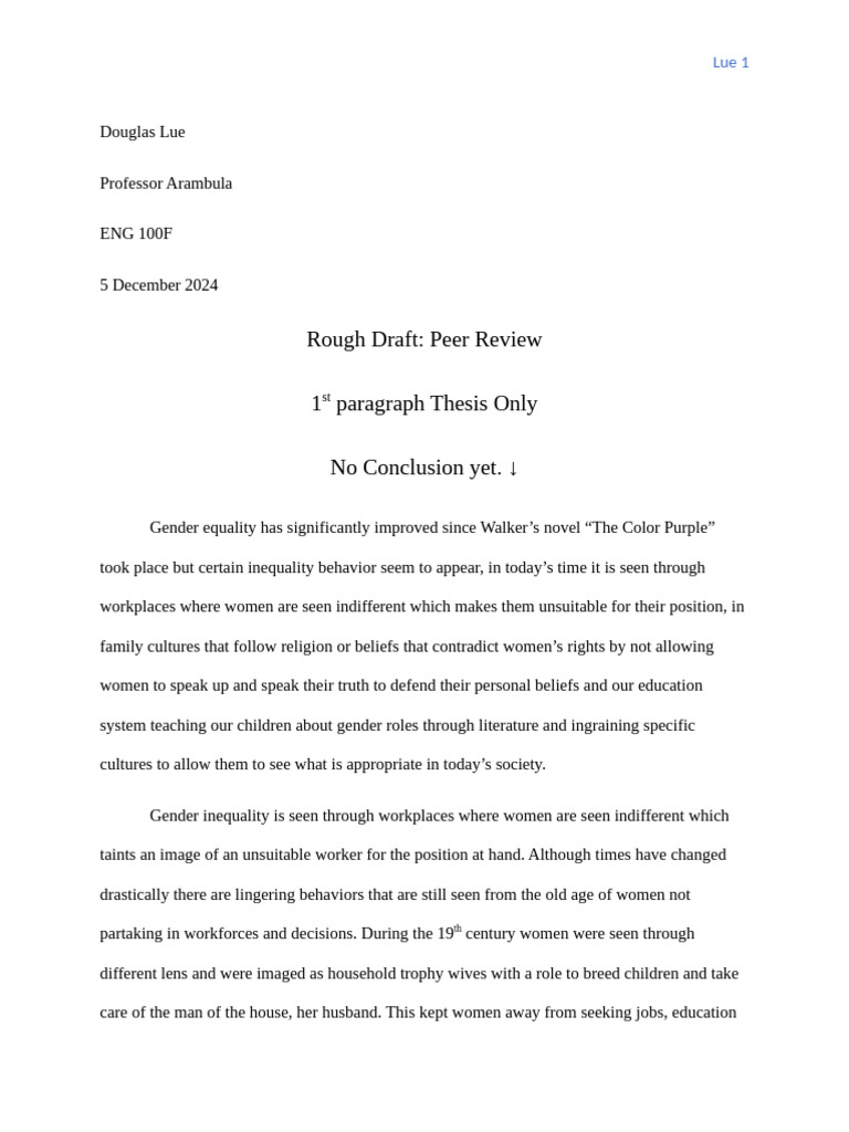 Rough Draft Research Paper | PDF | Gender Role | Gender