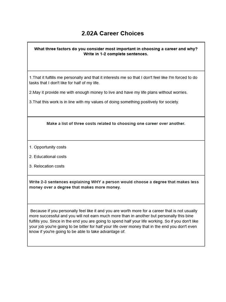 Key Factors in Career Choice and Budgeting | PDF