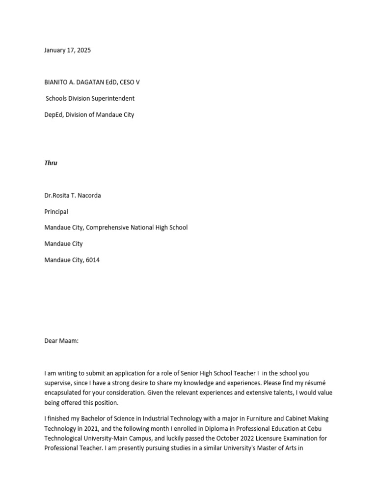 Application - Molina, Jean Mae | PDF | Teachers | English As A Second ...