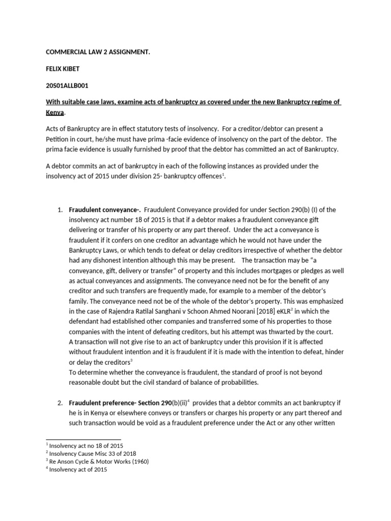Commercial Law 2 Assignment 1 | PDF | Bankruptcy | United Kingdom ...