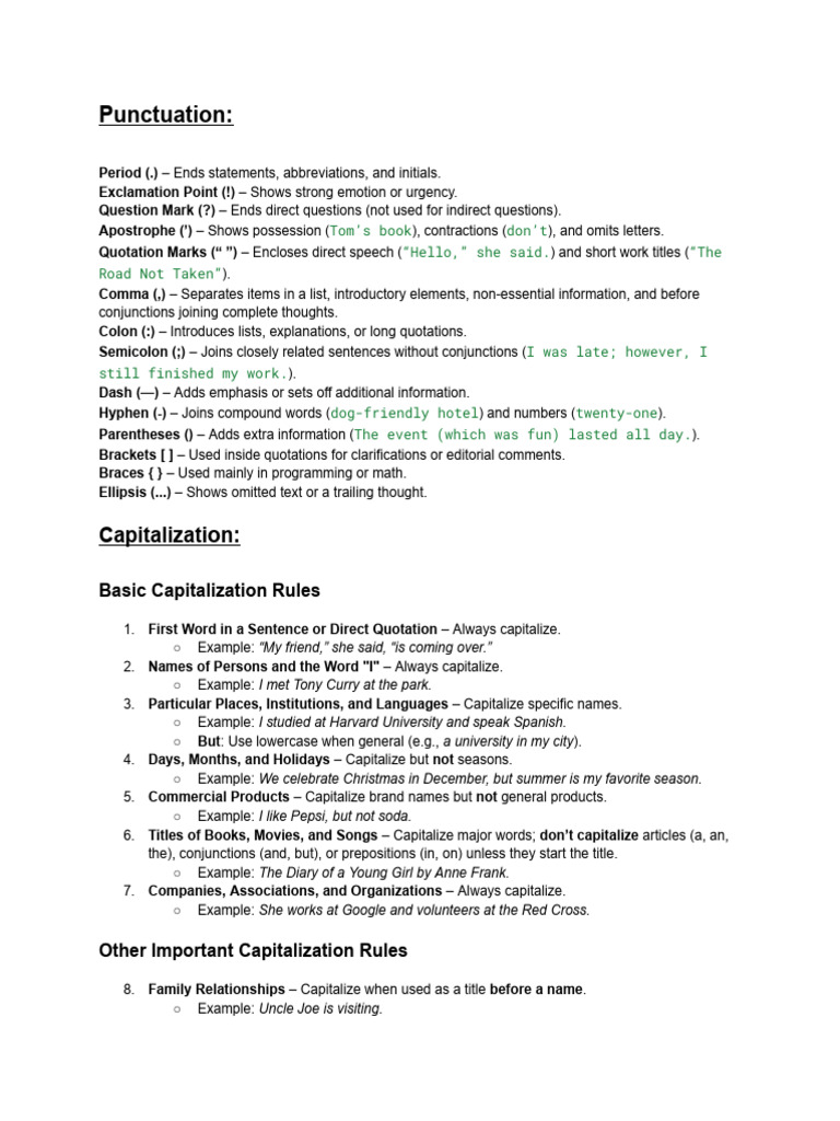 Punctuation and Capitalization (1) | PDF | Punctuation | Bracket