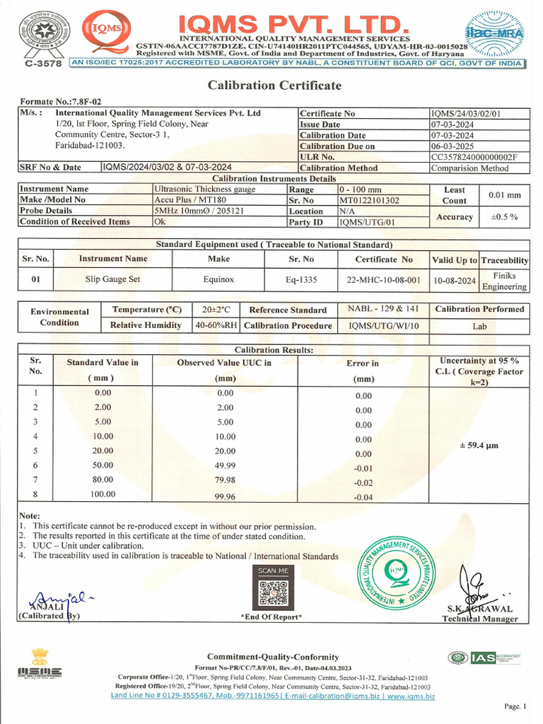 UTG-302 Calibration Certificate - 0001 | PDF