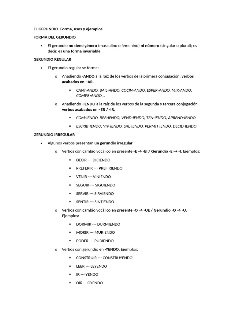 El Gerundio en Español: Usos y Formas | PDF | Verbo | Relaciones ...
