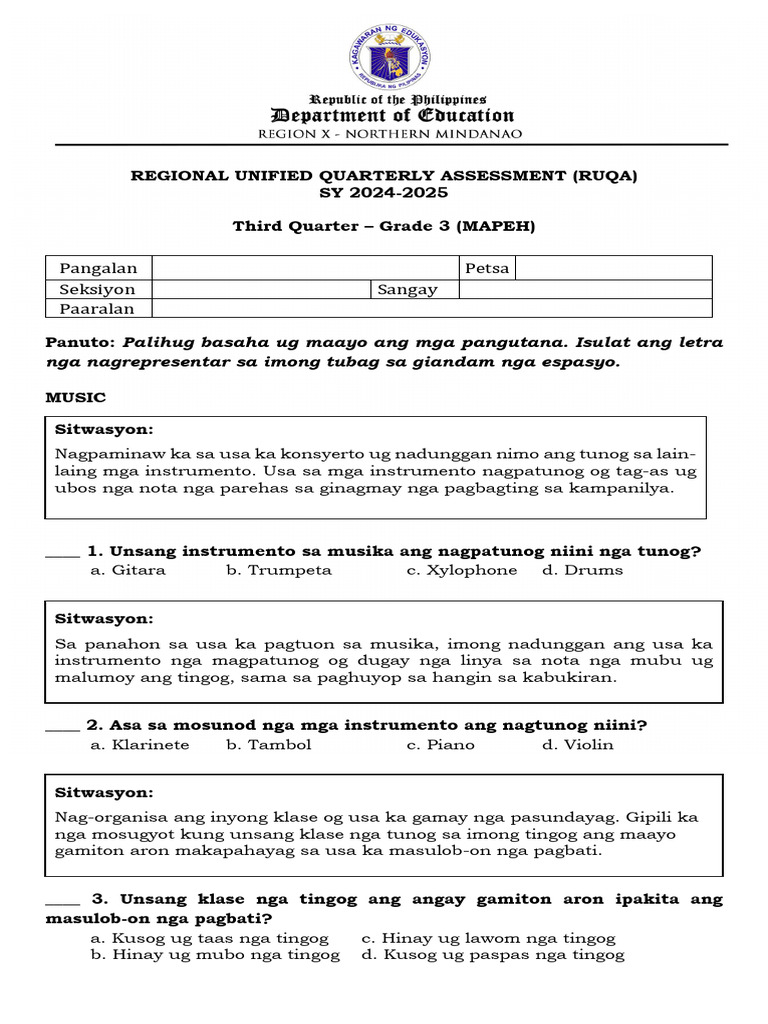 Mapeh 3 Ruqa Q3 | PDF
