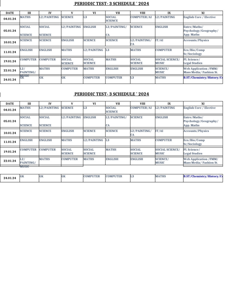 PT-3 Schedule - Classes 3-11' 2024 | PDF | Behavioural Sciences ...