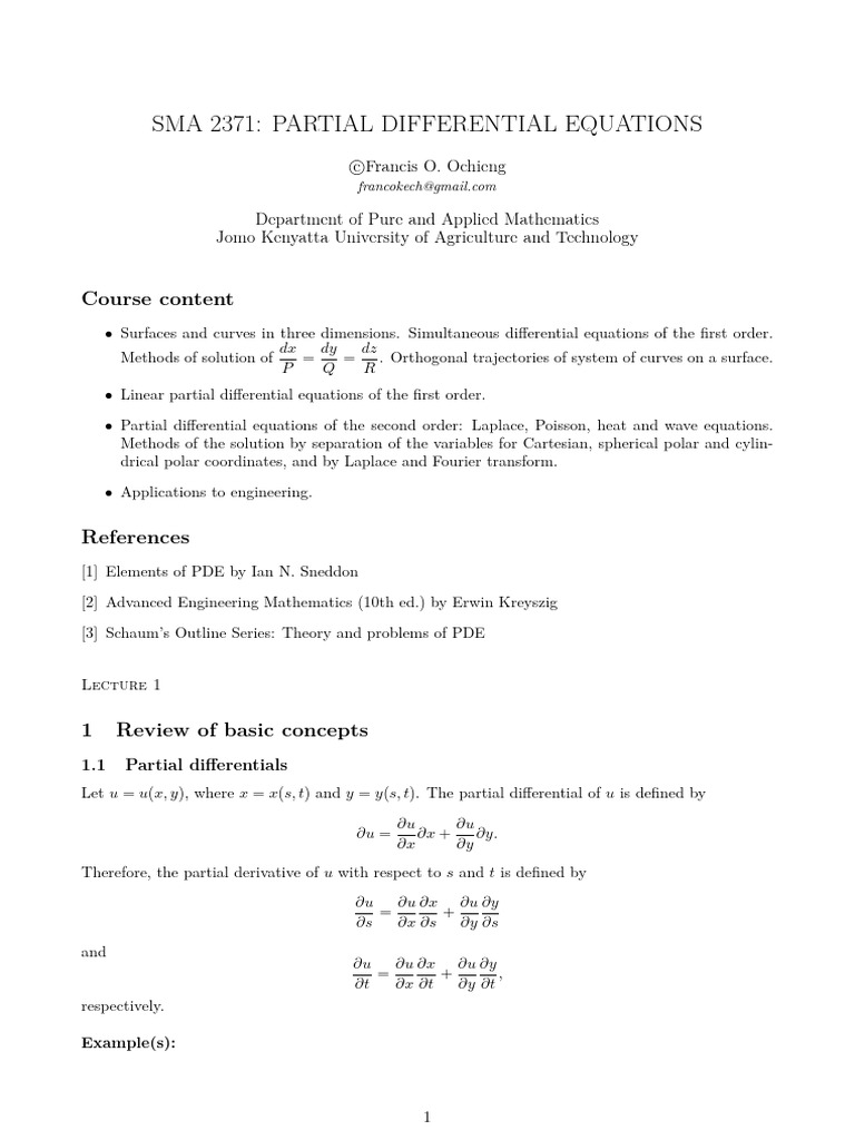 PDE_Notes 2 | PDF | Partial Differential Equation | Equations
