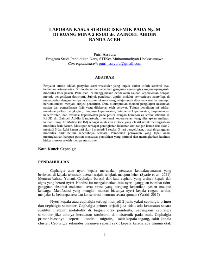 LAPORAN KASUS STROKE ISKEMIK PADA Ny | PDF