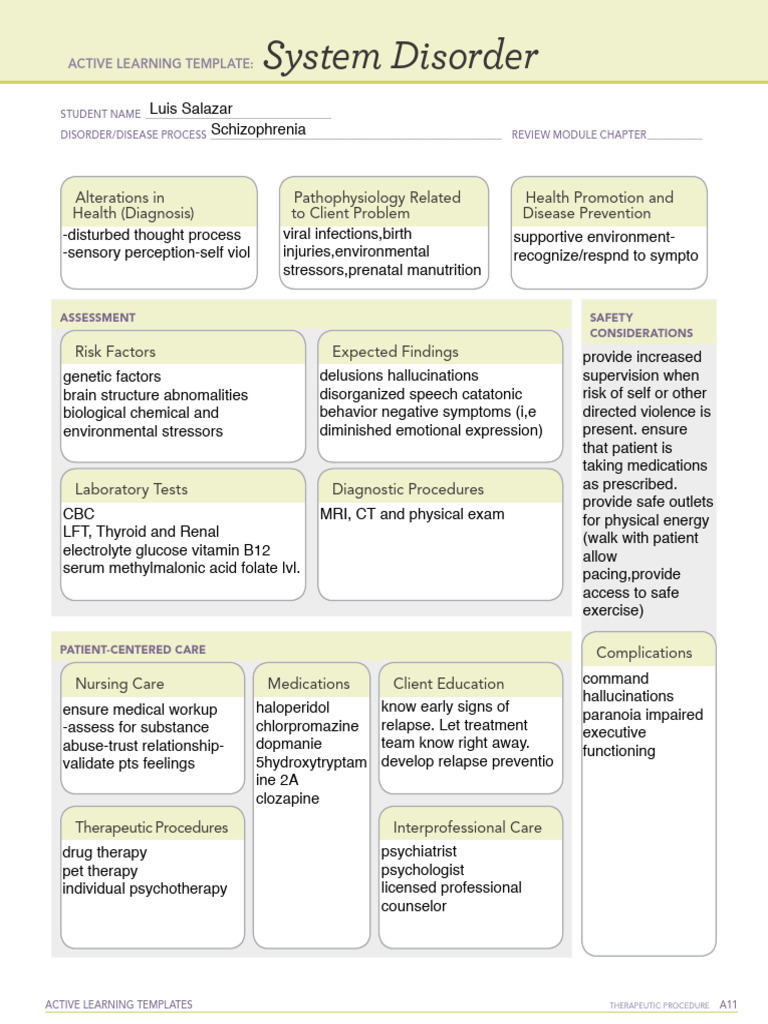 Active Learning Template Schizophrenia | PDF | Schizophrenia | Abnormal ...