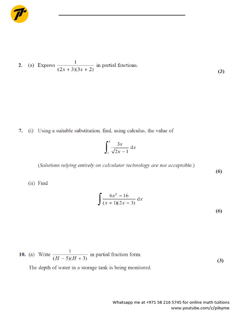 IAL Pure Math4 - CH2-Partial Fractions - QP | PDF