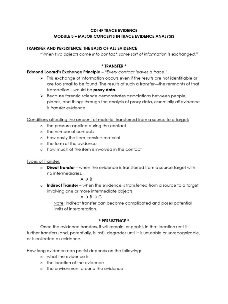 Module 3 Major Concepts in Trace Evidence Analysis | PDF | Hypothesis ...