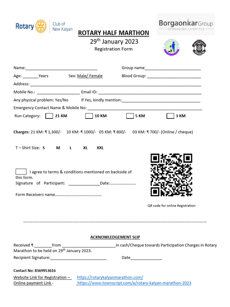 Rotary Half Marathon Registration Form 2023 Final | PDF | Email Address ...