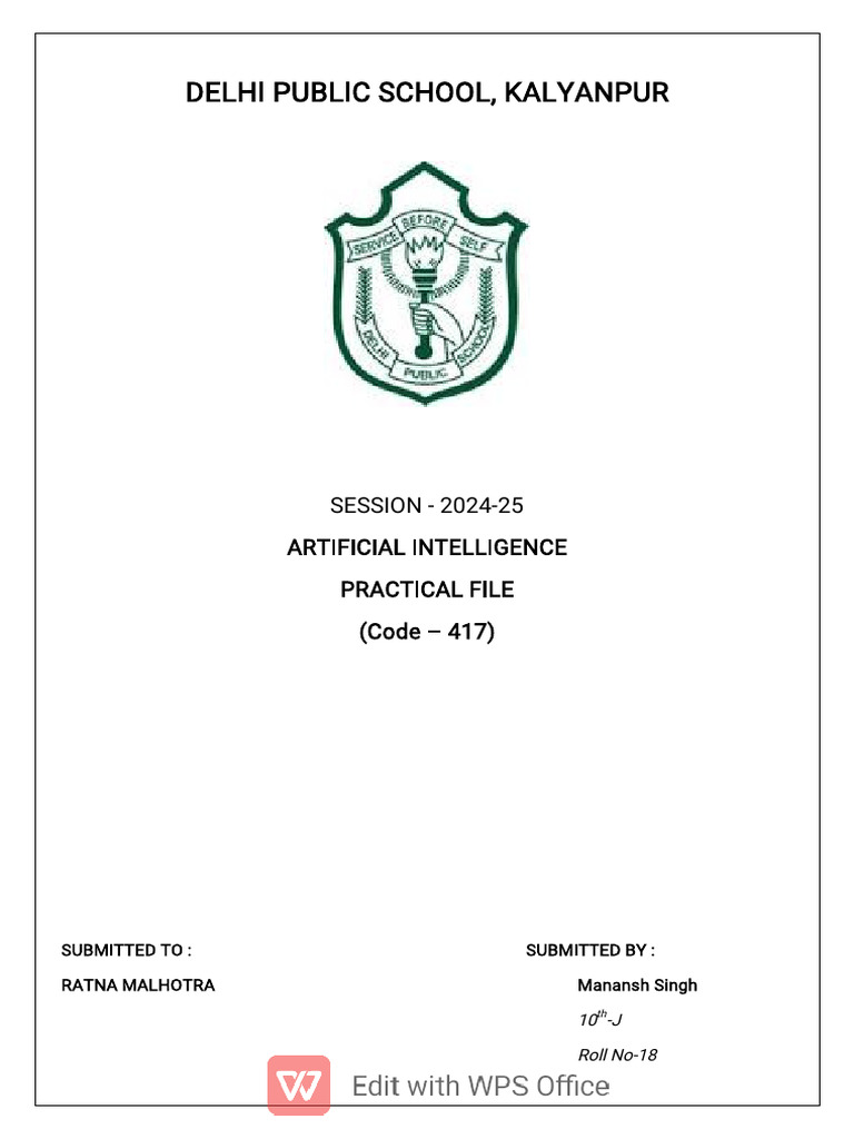 AI Practical File for Class 10 Students | PDF | Software Engineering ...