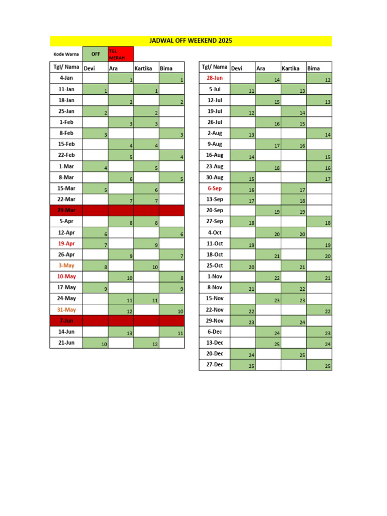 2025 Weekend Off Schedule | PDF