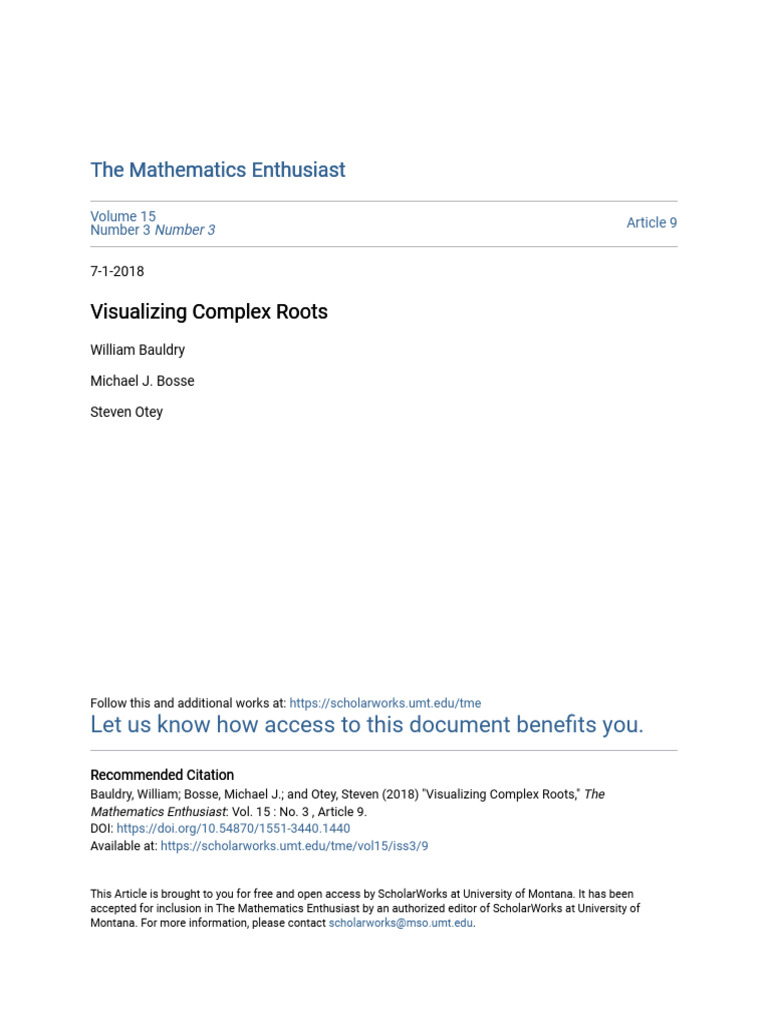 Visualizing Complex Roots | PDF | Tangent | Polynomial Visualizing Complex Roots | PDF | Tangent | Polynomial