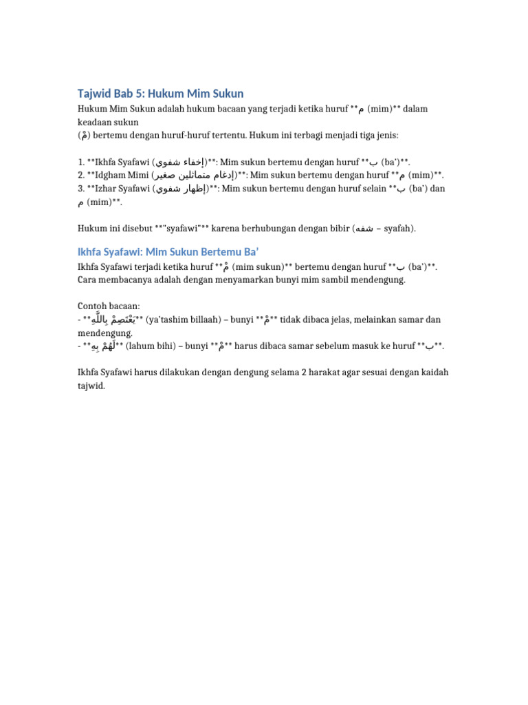 Tajwid Bab 5 Hukum Mim Sukun | PDF