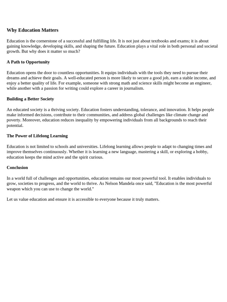 Why Education Matters- Article Writing | PDF