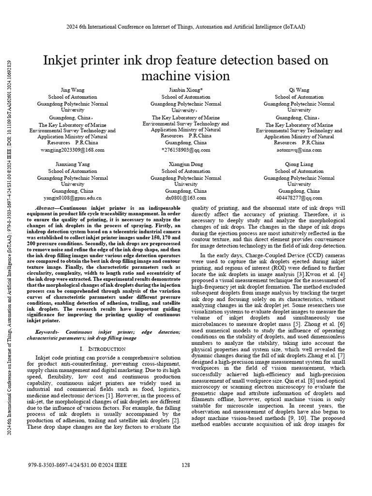 Inkjet Ink Drop Detection via Vision | PDF | Area