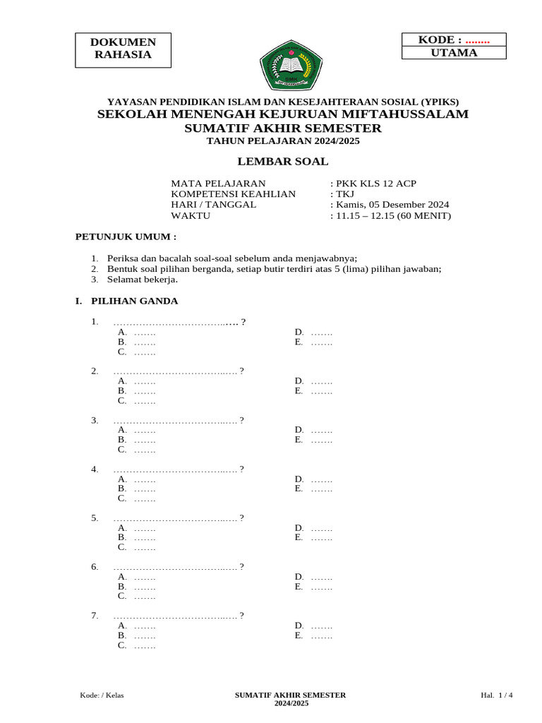 Template Soal | PDF