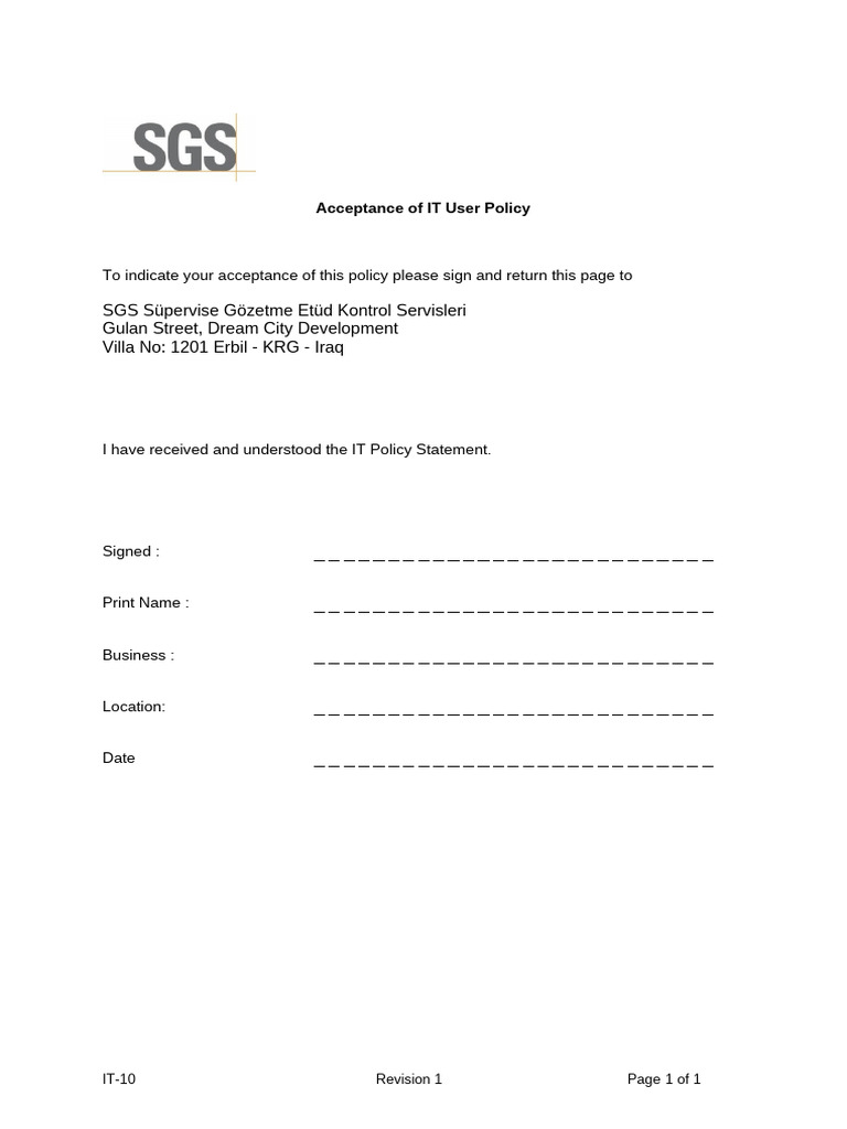 Acceptance of IT User Policy | PDF