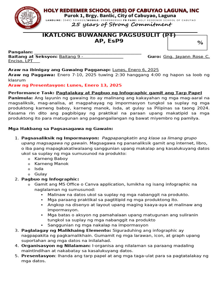 Ikatlong Buwanang Pagsusulit PT AP ESP9 | PDF