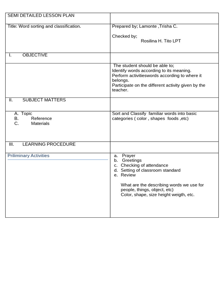 Semi Detailed Lesson Plan | PDF | Fruit | Foods