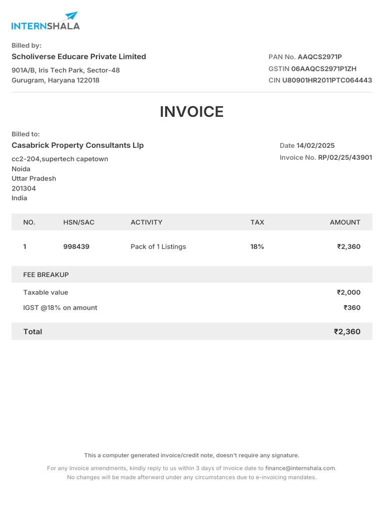 Invoice for Property Listing Service | PDF