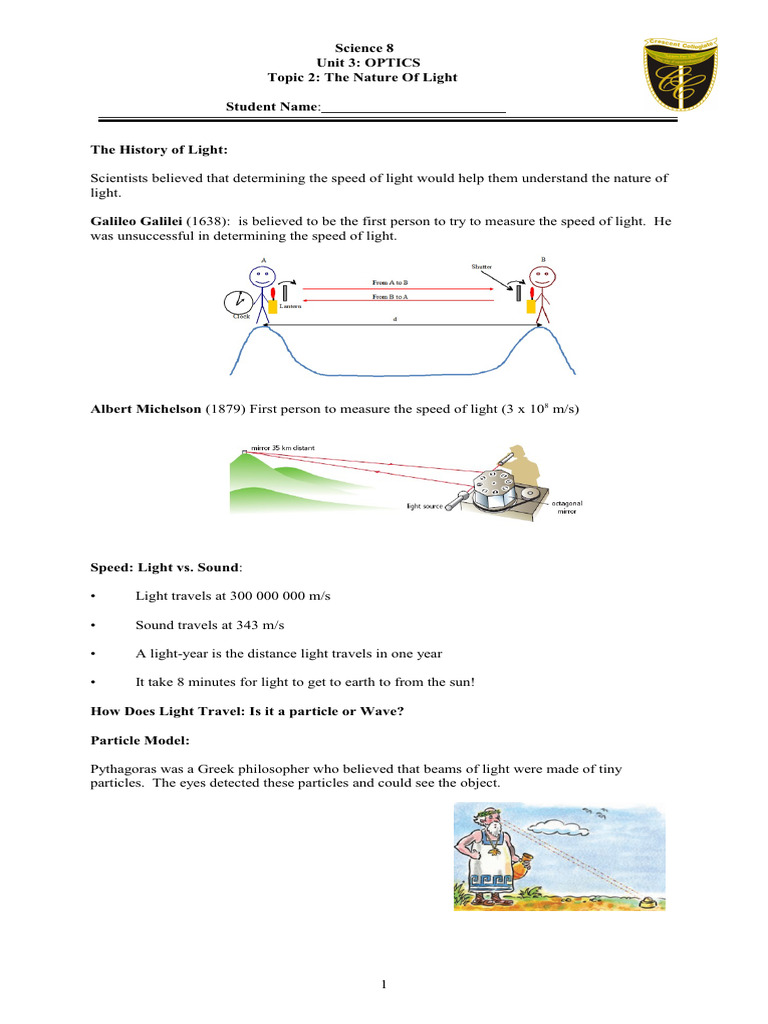 Science 8: Light and Optics Basics | PDF | Light | Frequency