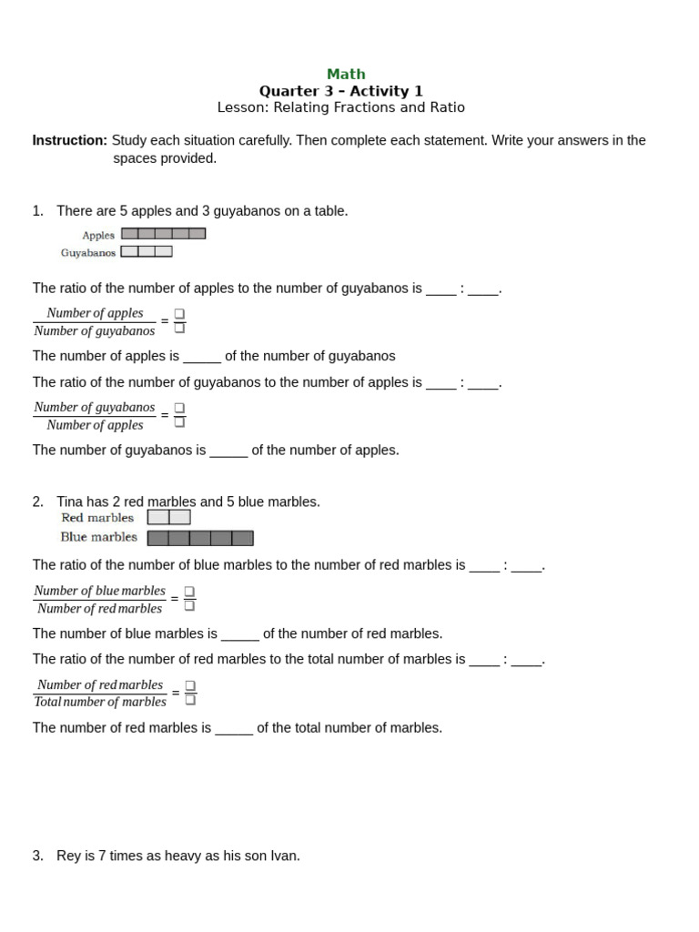 Math Q3 - Activities | PDF | Ratio | Mathematics