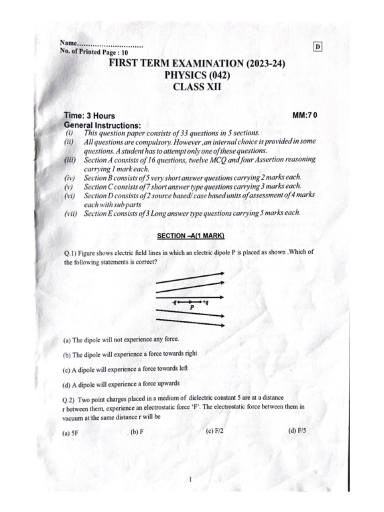 First Term Examination (2023-24) | PDF