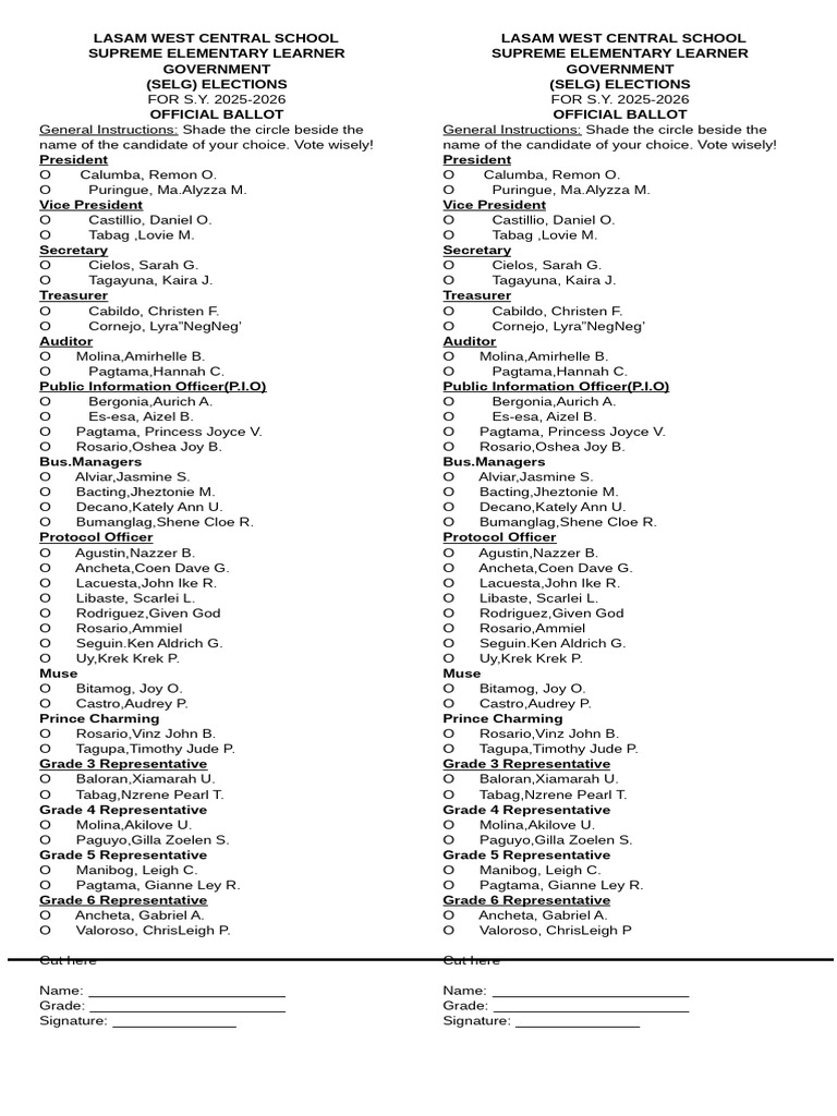 Official Ballot SELG 2023 2024 AutoRecovered | PDF