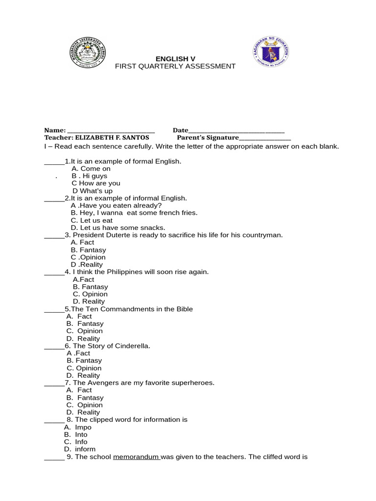 English V Quarterly Assessment Guide | PDF | Metaphor