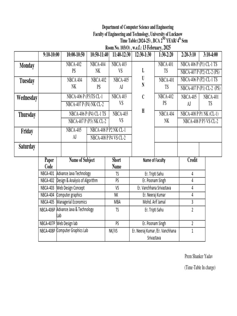BCA 2nd Year Timetable 2024-25 | PDF | Computing