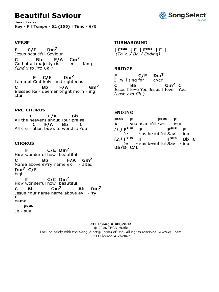 Beautiful Saviour-chords-F | PDF