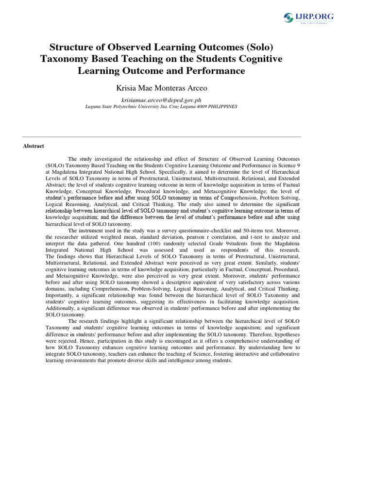 Structure of Observed Learning Outcomes | PDF | Learning | Knowledge
