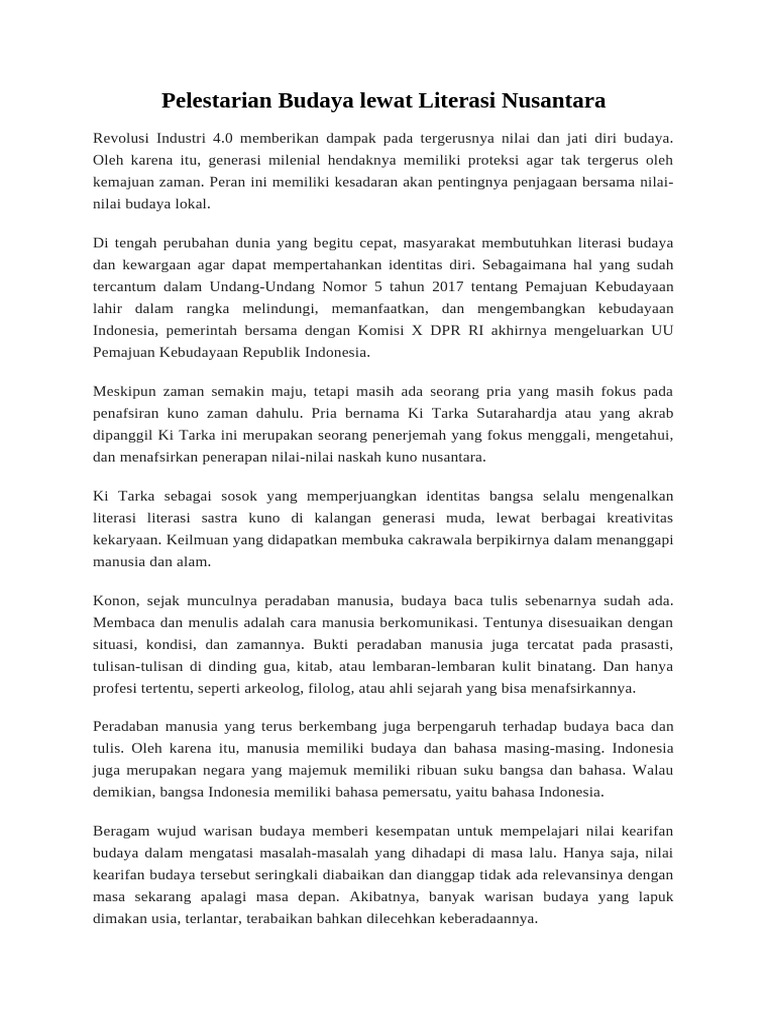 Bahan Literasi Tema Kebudayaan | PDF