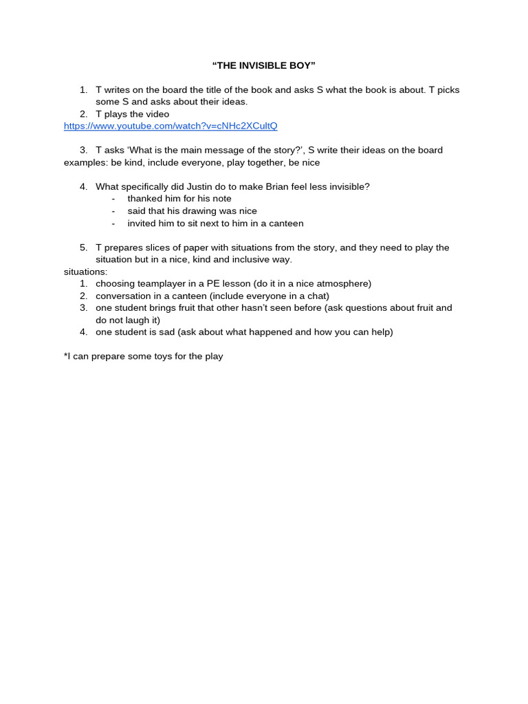 The Invisible Boy Classroom Activities | PDF