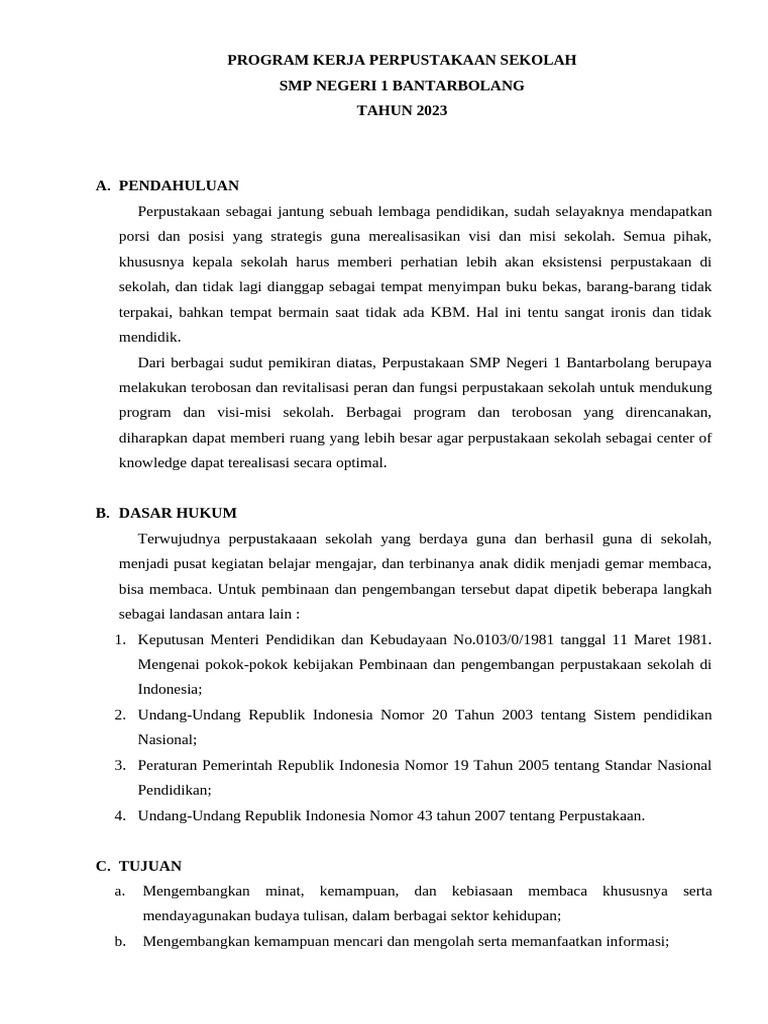 Program Kerja Perpustakaan Sekolah | PDF