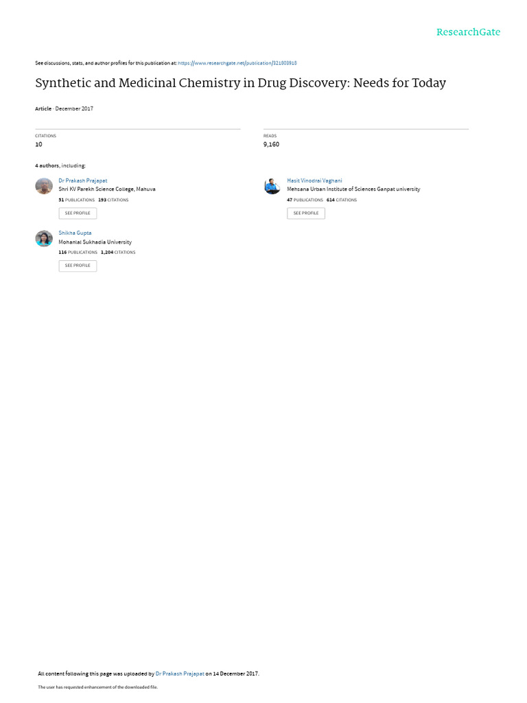 SyntheticandMedicinalChemistryinDrugDiscovery_NeedsforToday | PDF | Medicinal Chemistry | Drug ...