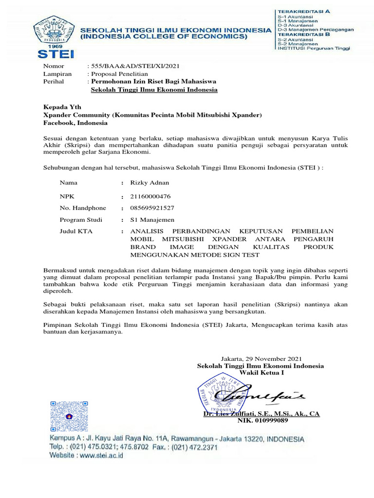 Surat Permohonan Riset | PDF