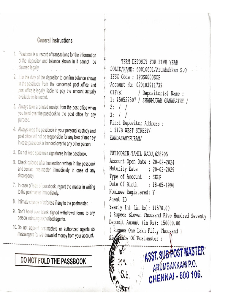 Post Office Fixed Deposit Receipt Guide | PDF