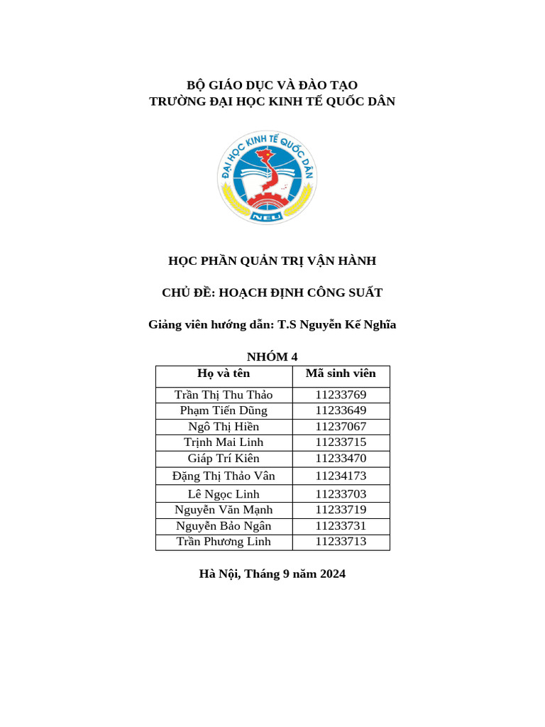 QTVH - Nhóm 4- Chương 6 Hoạch định công suất | PDF