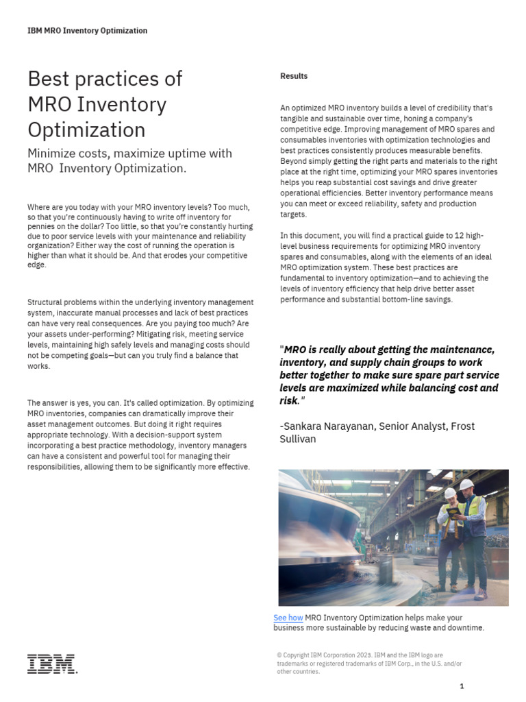 Ibm Mro Io 12 Best Practices of Mro Io | PDF | Inventory | Forecasting