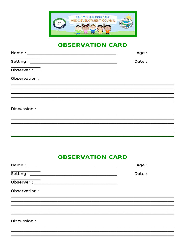 Early Childhood Observation Card | PDF | Childhood | Human Development
