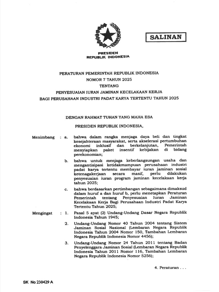 PP No.7 Tahun 2025 | PDF