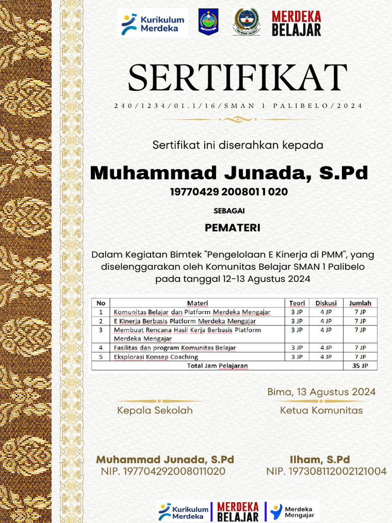 (Buat Banyak 1) Cokelat Putih Elegan Sertifikat Legalisasi Portrait Certificate | PDF